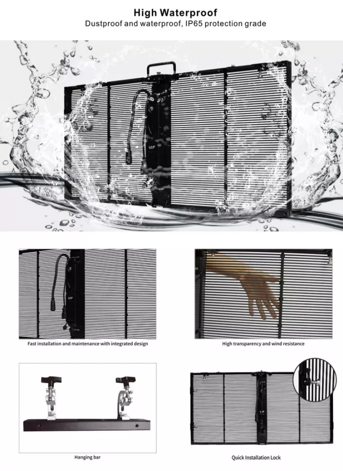 Glass Window Led Display Transparent Mesh Advertising Screen 500x1000MM